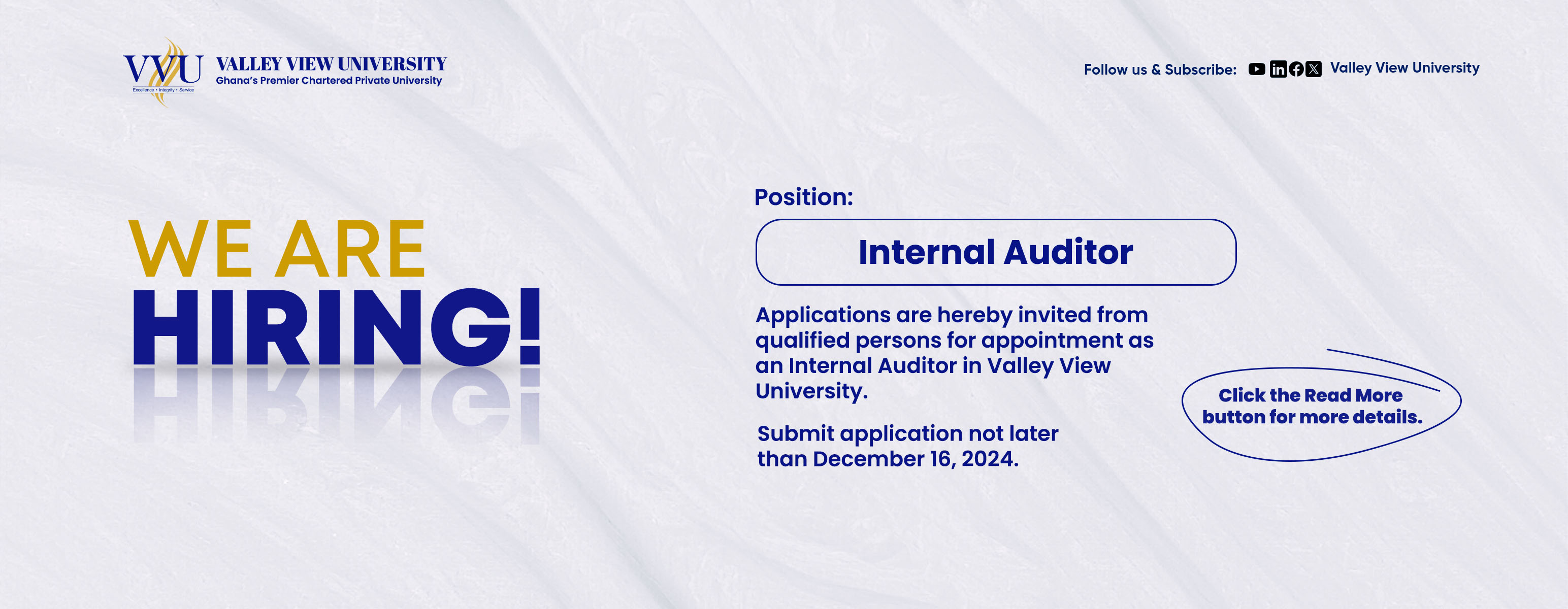 VACANCY FOR INTERNAL AUDITOR